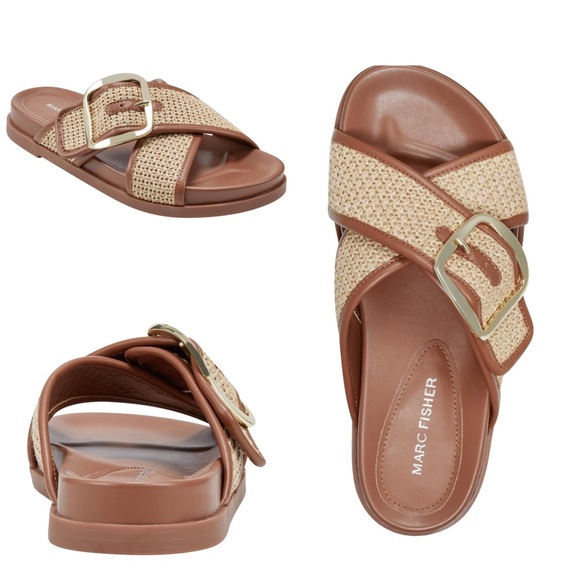 Marc Fisher | Shoes | Marc Fisher Tan And Cream Sandals With Crossover ...